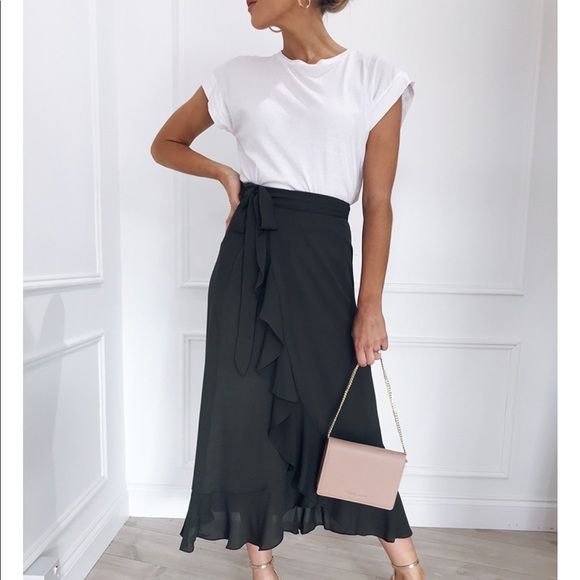 Skirts | Green Faux Wrap Ruffle Tie Maxi Skirt | Poshmark